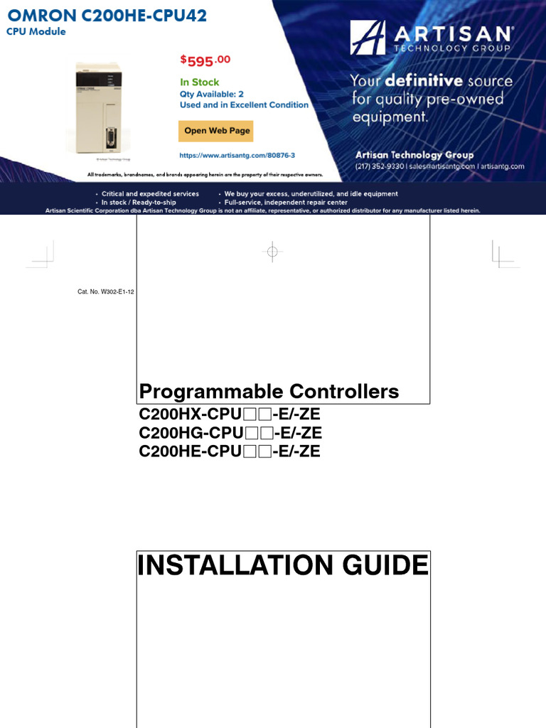 Omron C200HE CPU InstallationGuide | PDF | Electromagnetic Compatibility | Power Supply