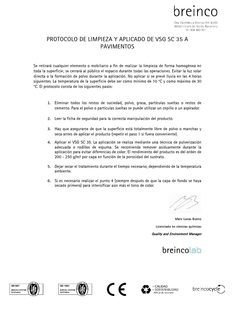 Protocolo de Limpieza VSG SC 35 A | PDF