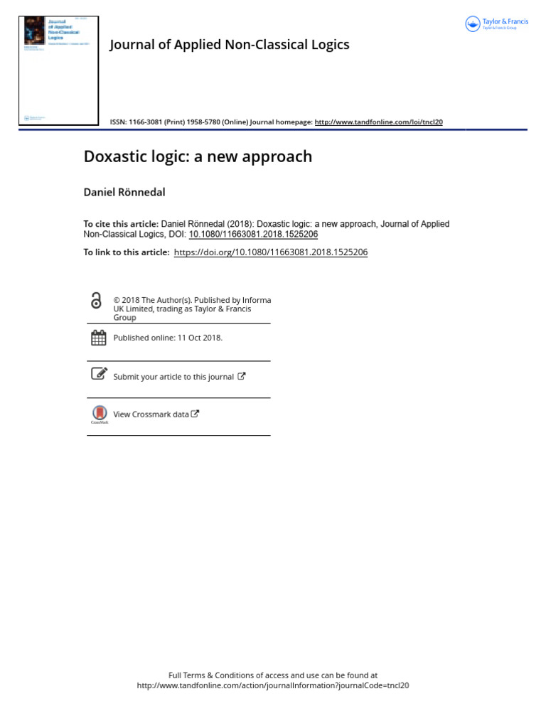 Doxastic Logic A New Approach | PDF | Argument | Modal Logic