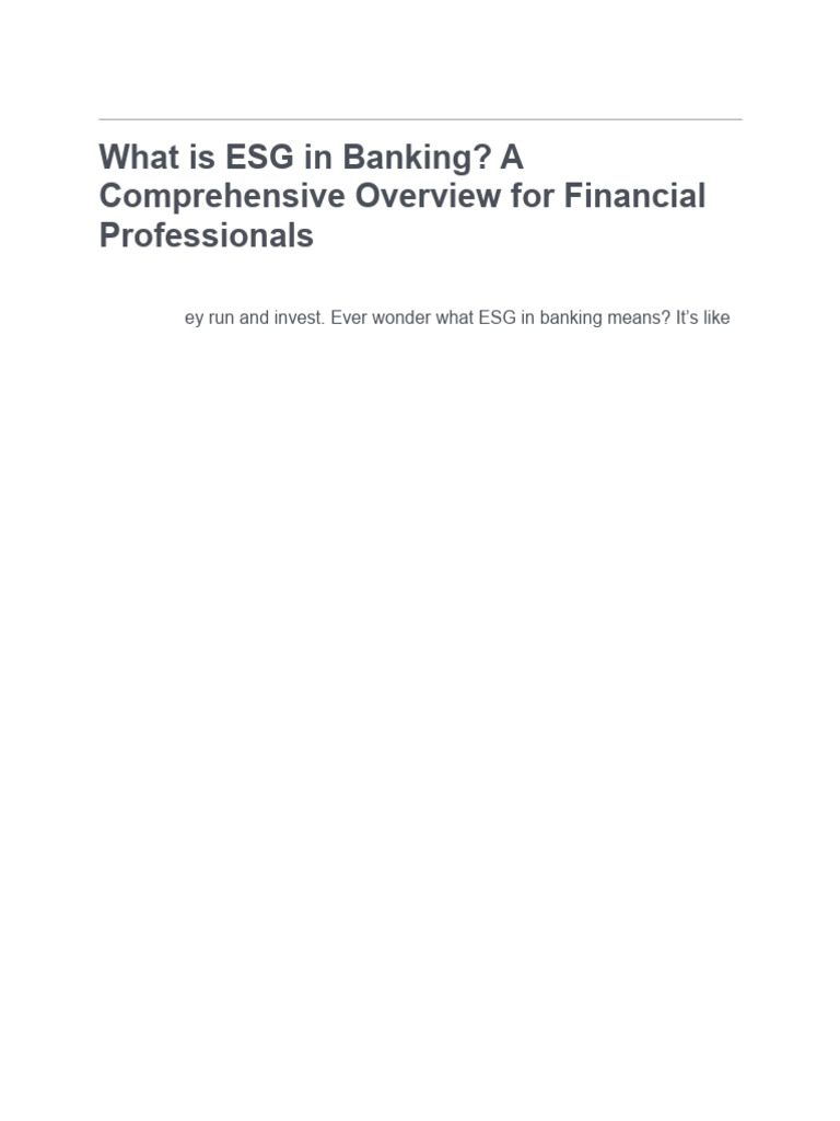 Understanding ESG in Banking | PDF | Governance | Sustainability