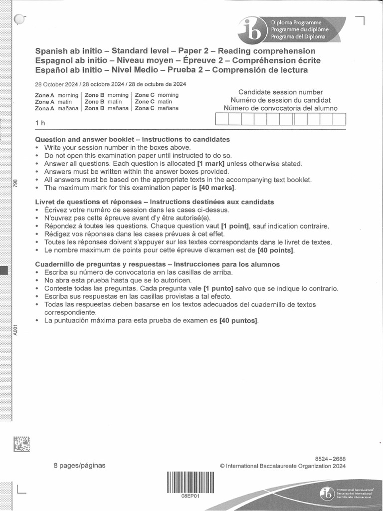 2024 Nov Spanish Ab Initio Paper 2a (Reading) Q & A | PDF