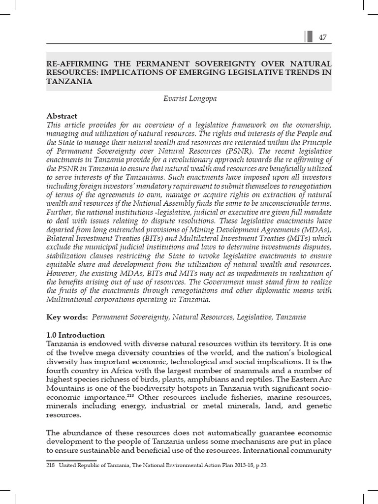 Tanzania's Sovereignty Over Natural Resources | PDF | Territorial Waters | Exclusive Economic Zone