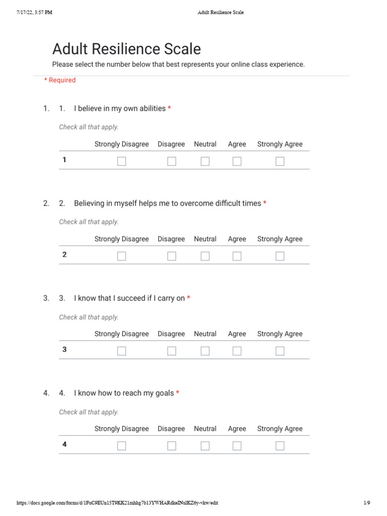 Adult Resilience Scale Questionnaire | PDF | Social Psychology | Psychology