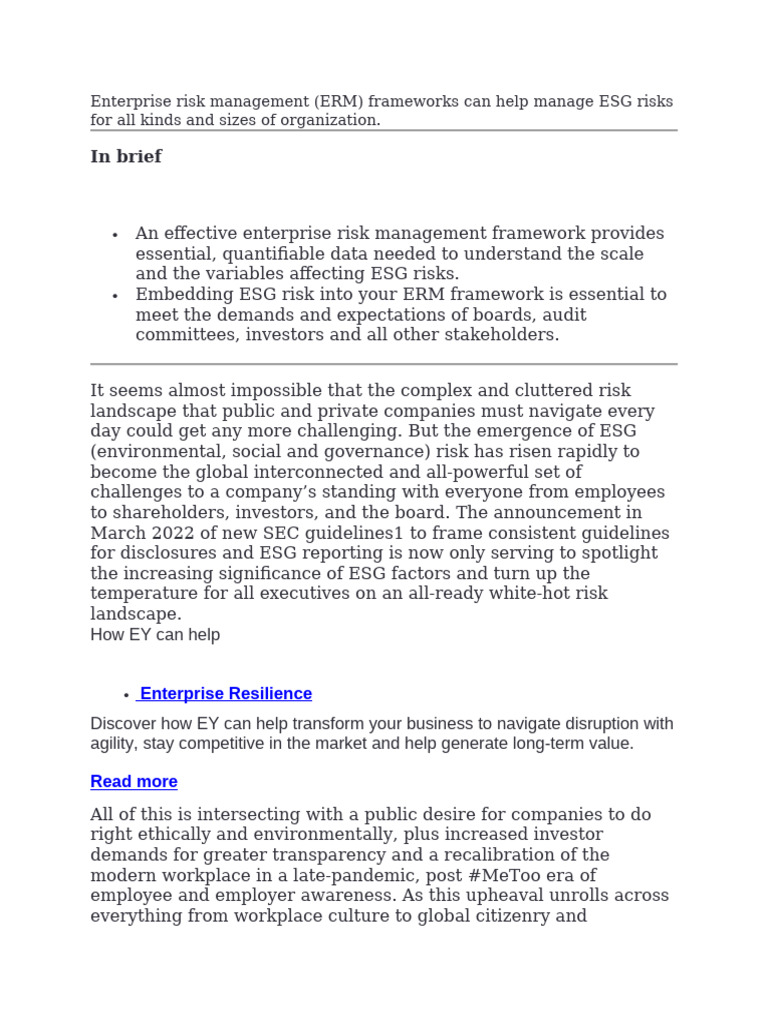 Enterprise risk management | PDF | Risk | Enterprise Risk Management