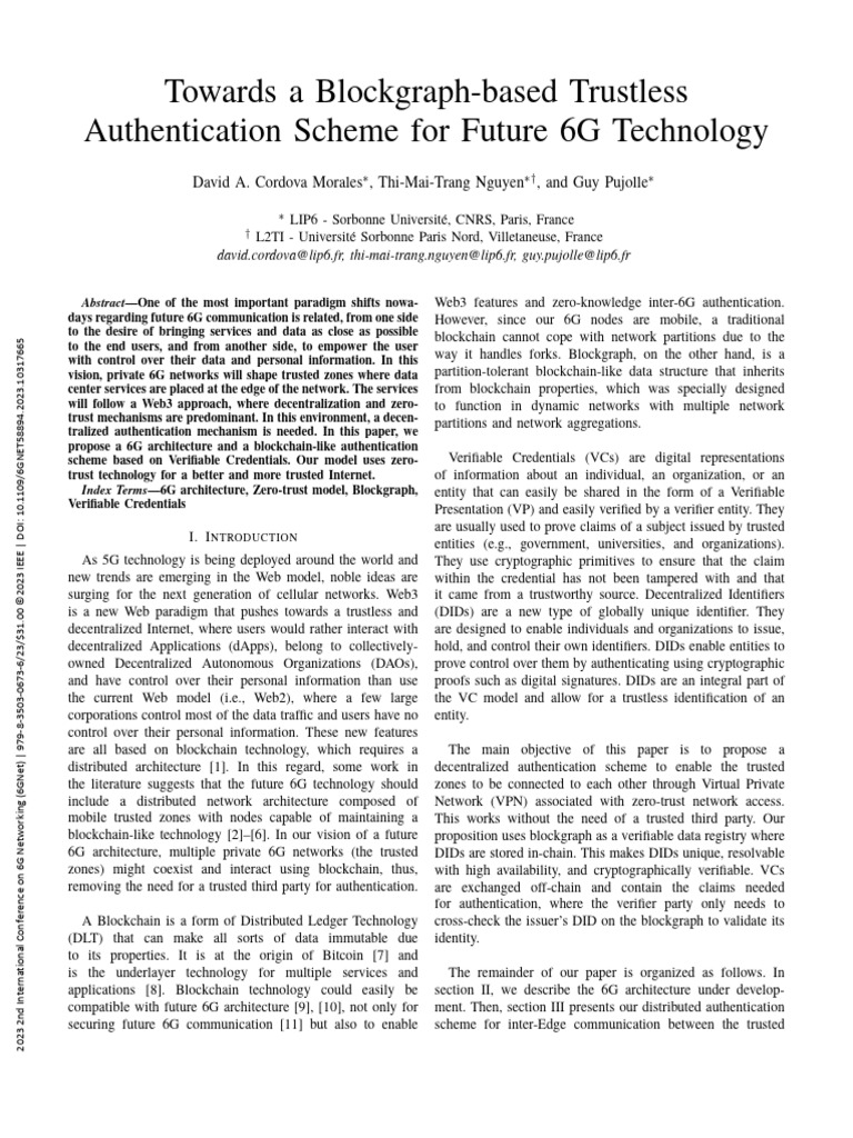Towards A Blockgraph-Based Trustless Authentication Scheme For Future 6G Technology | PDF ...