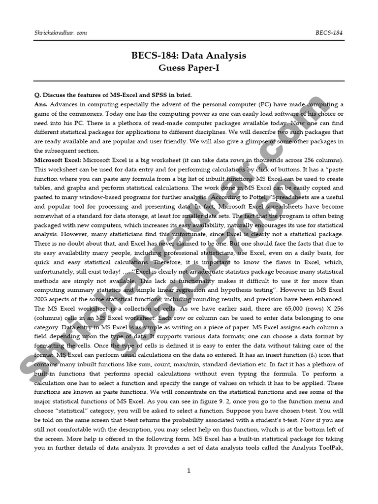 BECS 184 - Guess Paper PDF | PDF | Cost Of Living | Regression Analysis