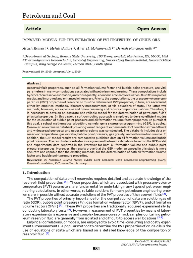 PVT Property Estimation Models for Crude Oil | PDF | Petroleum ...