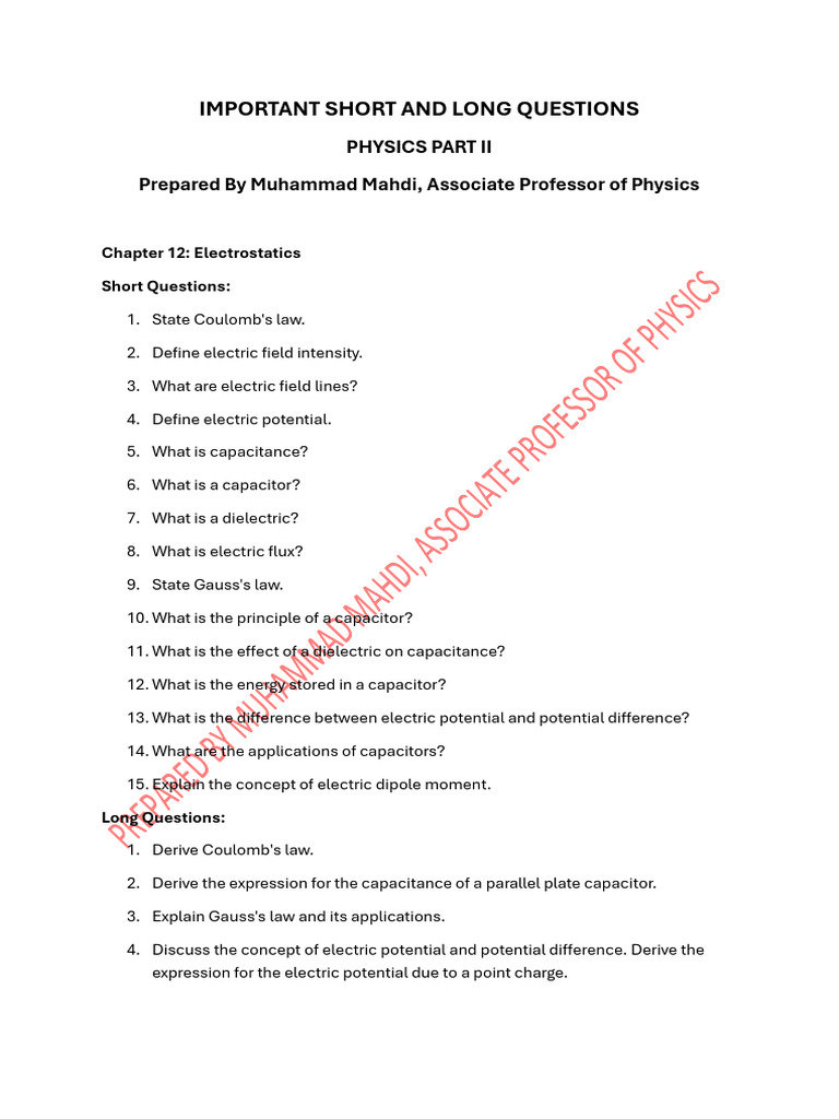 Physics Part 2 Important Short and Long Questions | PDF | Nuclear Physics | Inductance