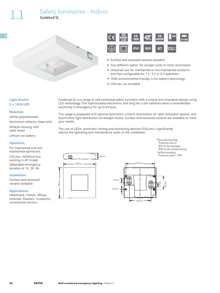 Eaton Emergency Lighting Self Contained Safety Guideled SL Datasheet en ...