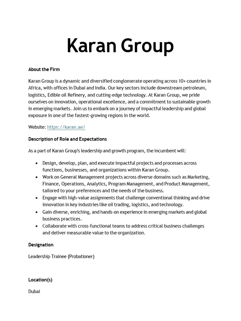 Karan Group - Leadership Trainee | PDF