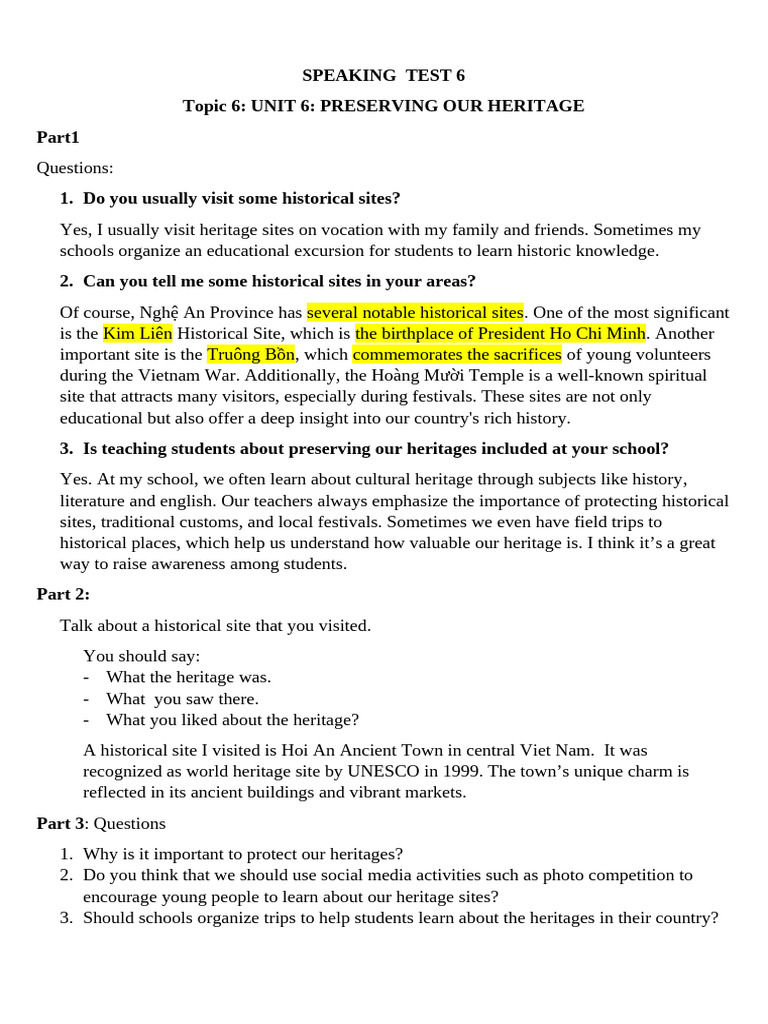 SPEAKING UNIT 6 | PDF