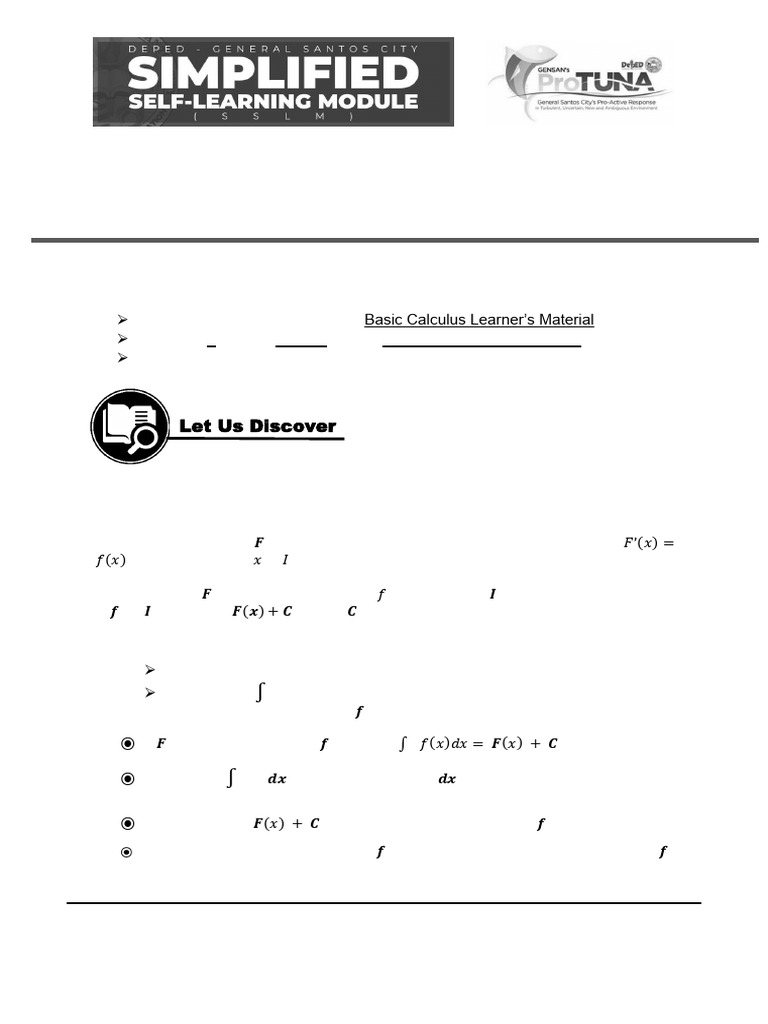Basic Calculus Q4 Week 1 SSLM | PDF | Function (Mathematics) | Integral