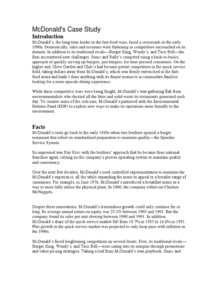 Mcdonald'S Case Study | PDF | Mc Donald's | Fast Food Restaurants