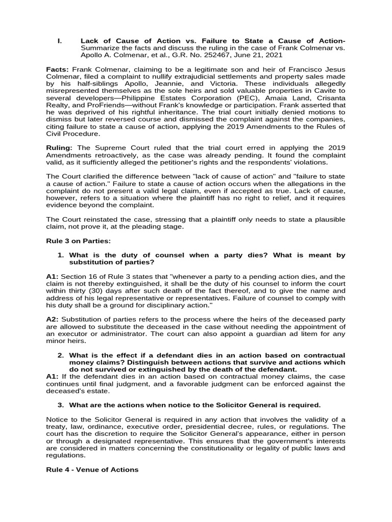 Colmenar vs. Colmenar Case Analysis | PDF | Cause Of Action | Demurrer