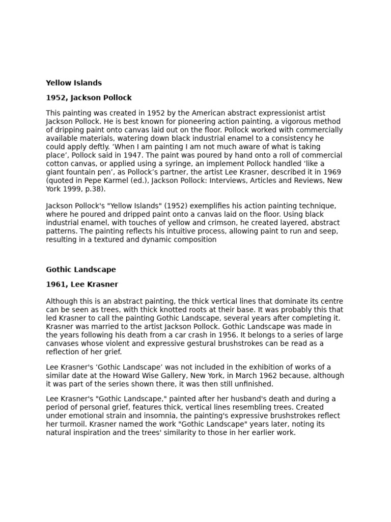 Jackson Pollock's Yellow Islands Analysis | PDF