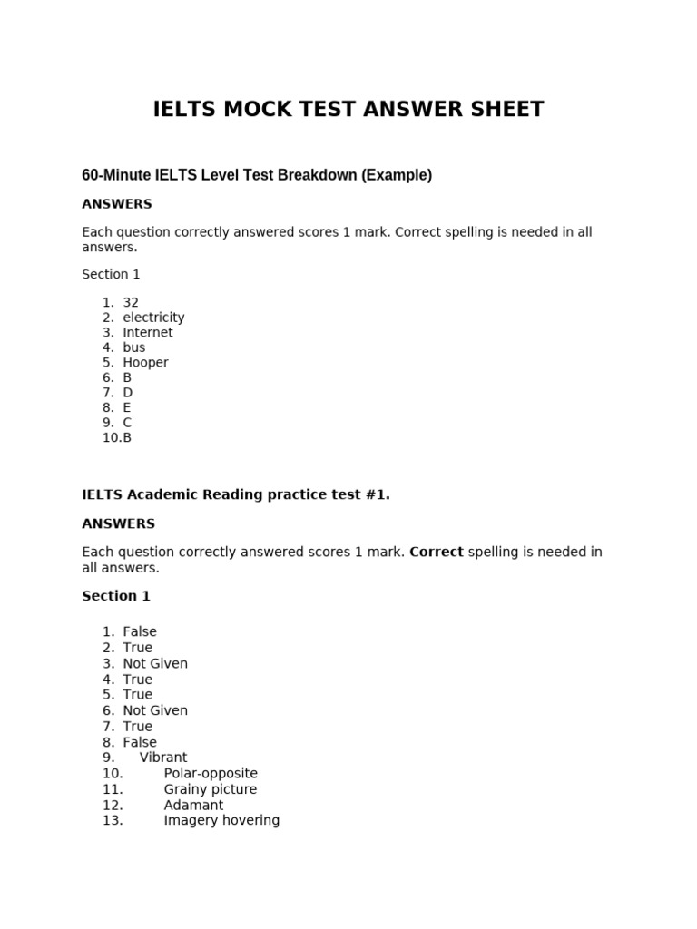 IELTS Mock Test Answer Sheet | PDF