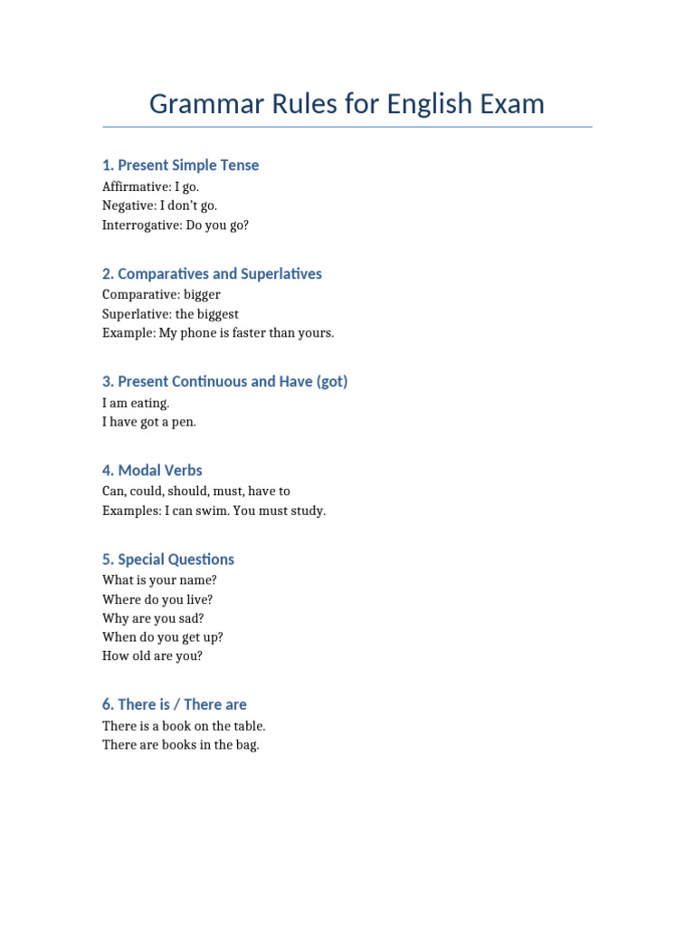 Grammar Rules Exam | PDF