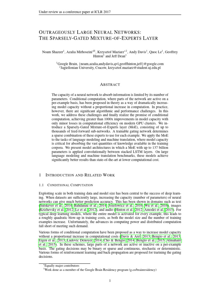 Outrageously Large Neural Networks - The Sparely-Gated Mixture-of-Experts Layer | PDF | Learning ...