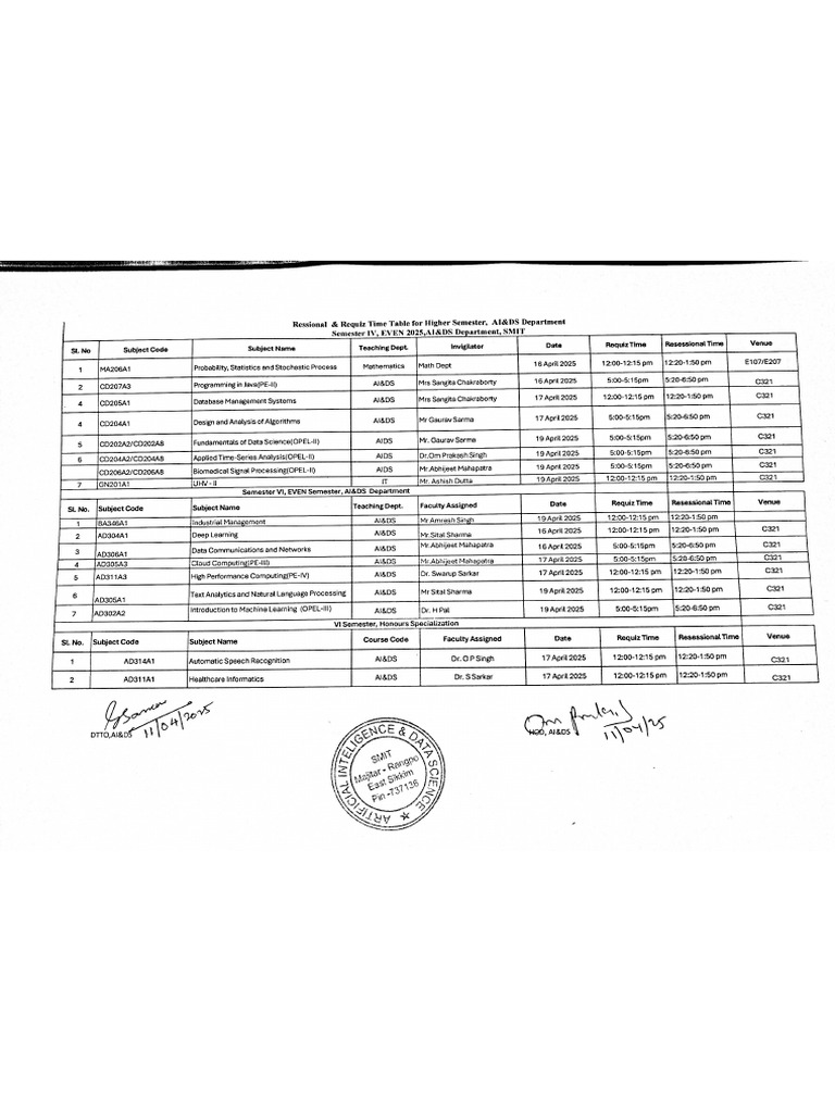 Time Table Resessional and Re Quiz | PDF