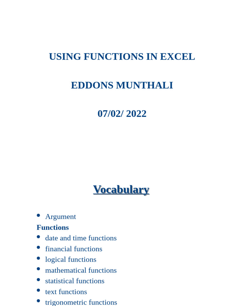 Lecture 2, 3 AND 4 Advanced Excel Functions - Handout - PPTX - AutoRecover | PDF | Function ...