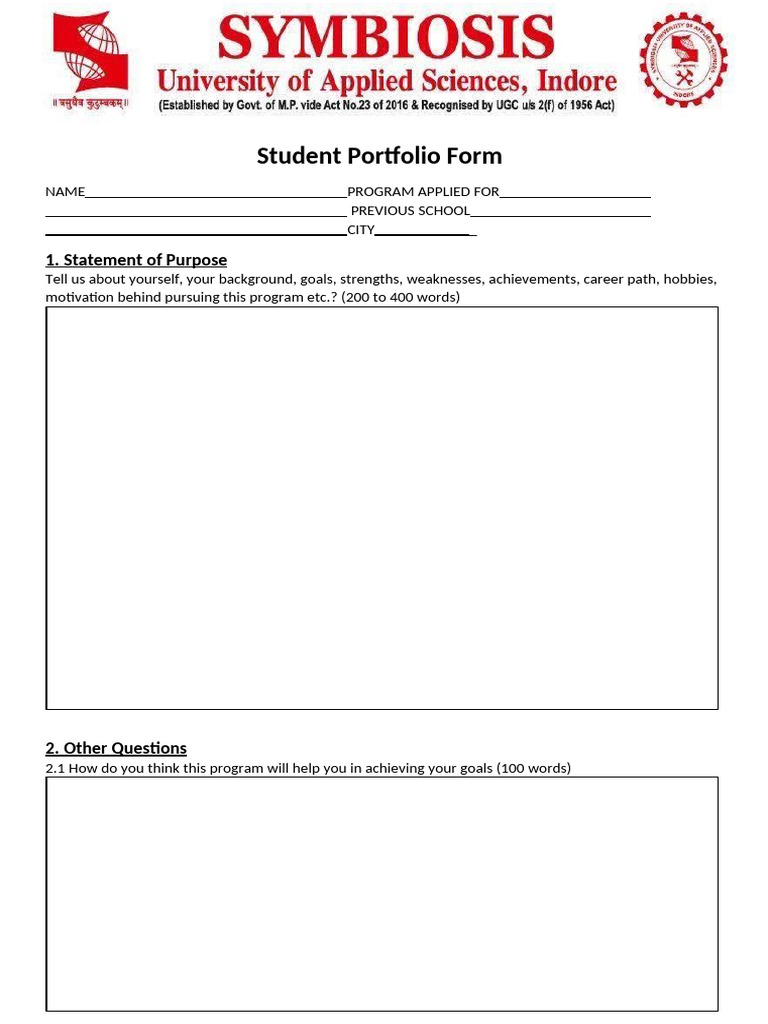 Student Portfolio Form for BFSI Program | PDF