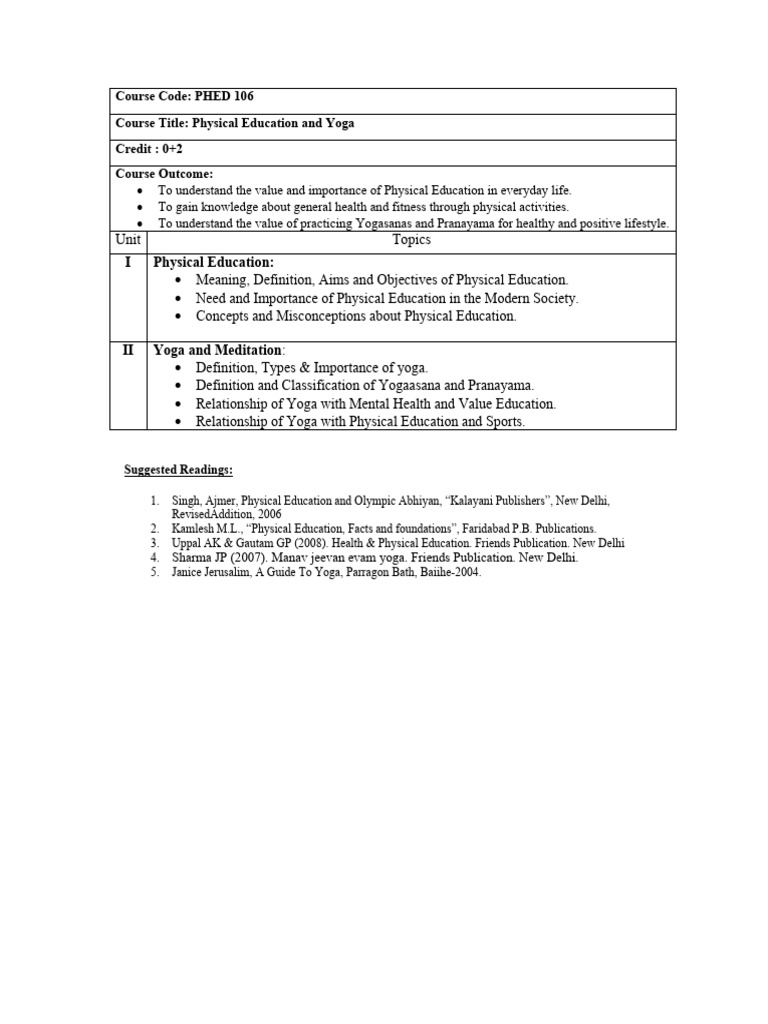 PHED 106 - Physical Education and Yoga | PDF