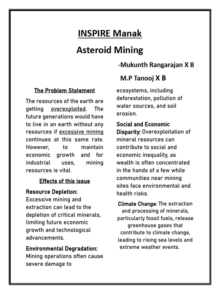 Inspire Manak Asteroid Mining Final | PDF | Earth | Asteroid