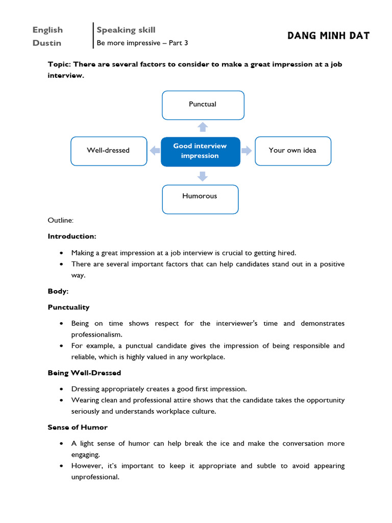Job Interview Impression Tips | PDF | Job Interview | Behavioural Sciences