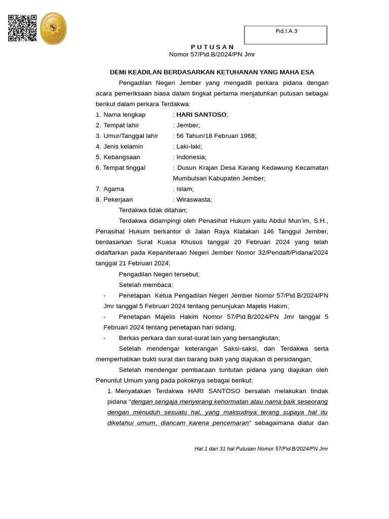 Putusan 57 Pid.b 2024 PN JMR 20250419155919 | PDF