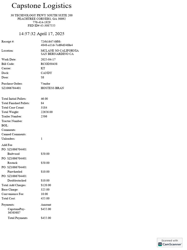 Capstone Logistics Receipt Summary | PDF