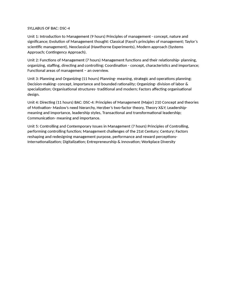 Principles of Management Syllabus Overview | PDF