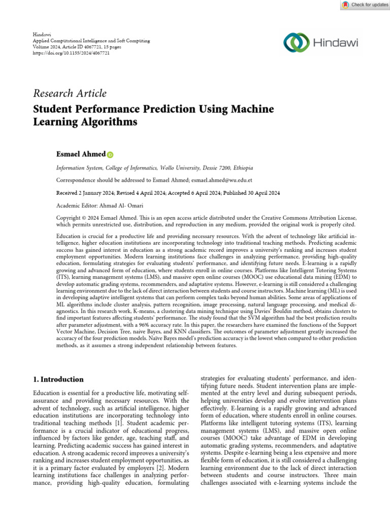 Applied Computational Intelligence and Soft Computing - 2024 - Ahmed - Student Performance ...