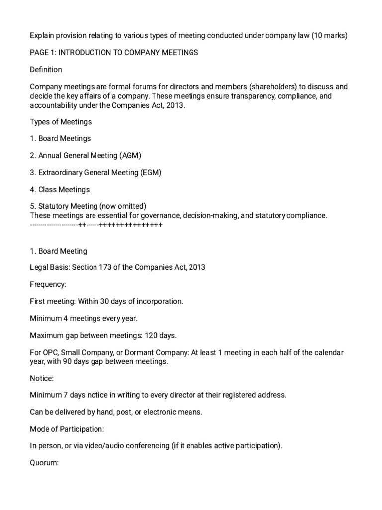 Types of Company Meetings Explained | PDF | Government | Corporations
