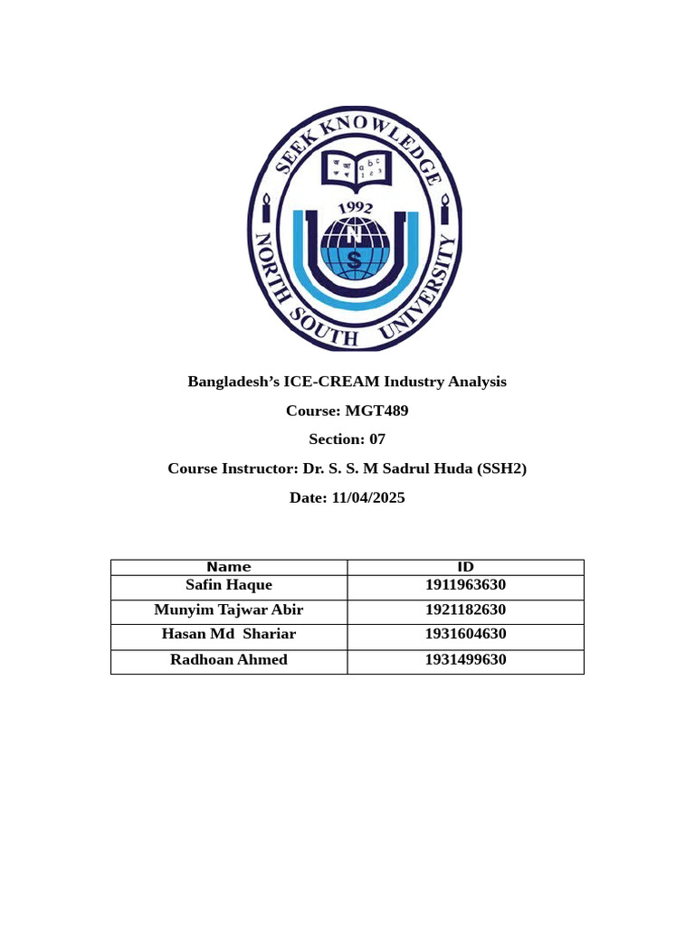 MGT 489 Industry Analysis Ice Cream | PDF | Chocolate | Milk