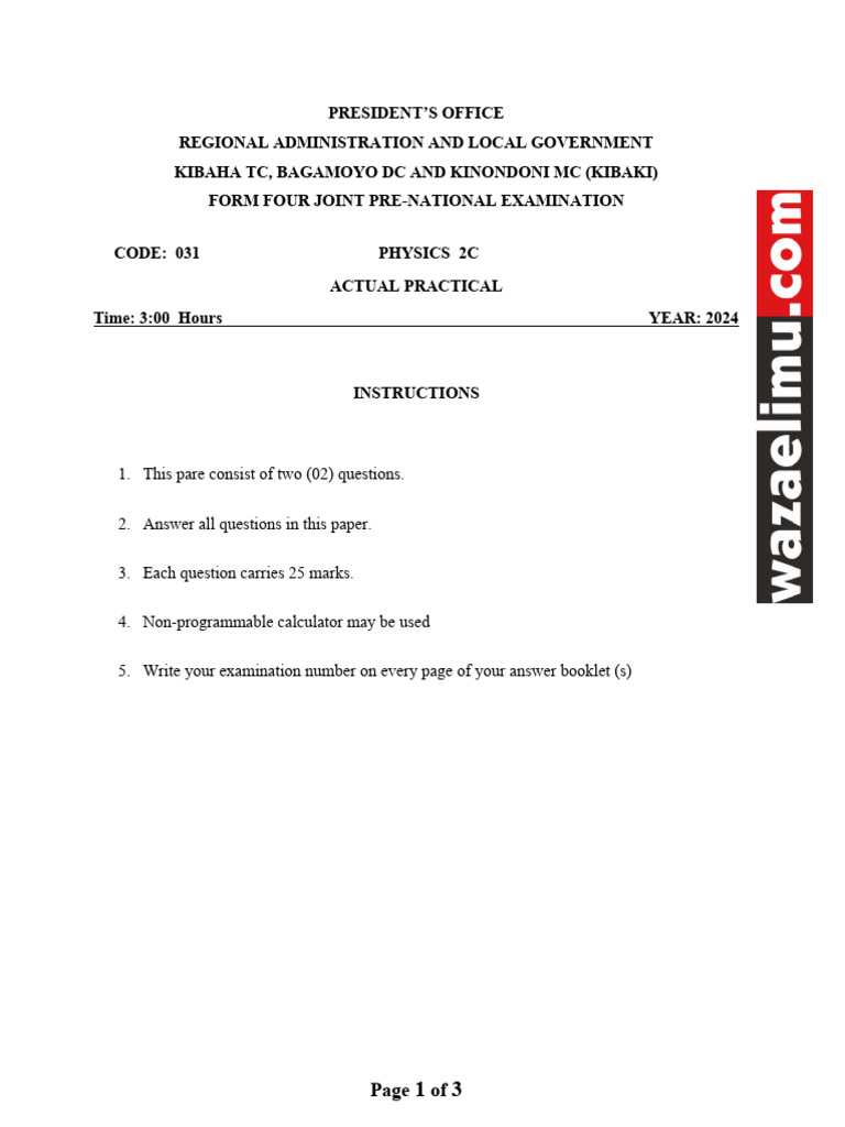 Physics 2C Practical Exam 2024 | PDF