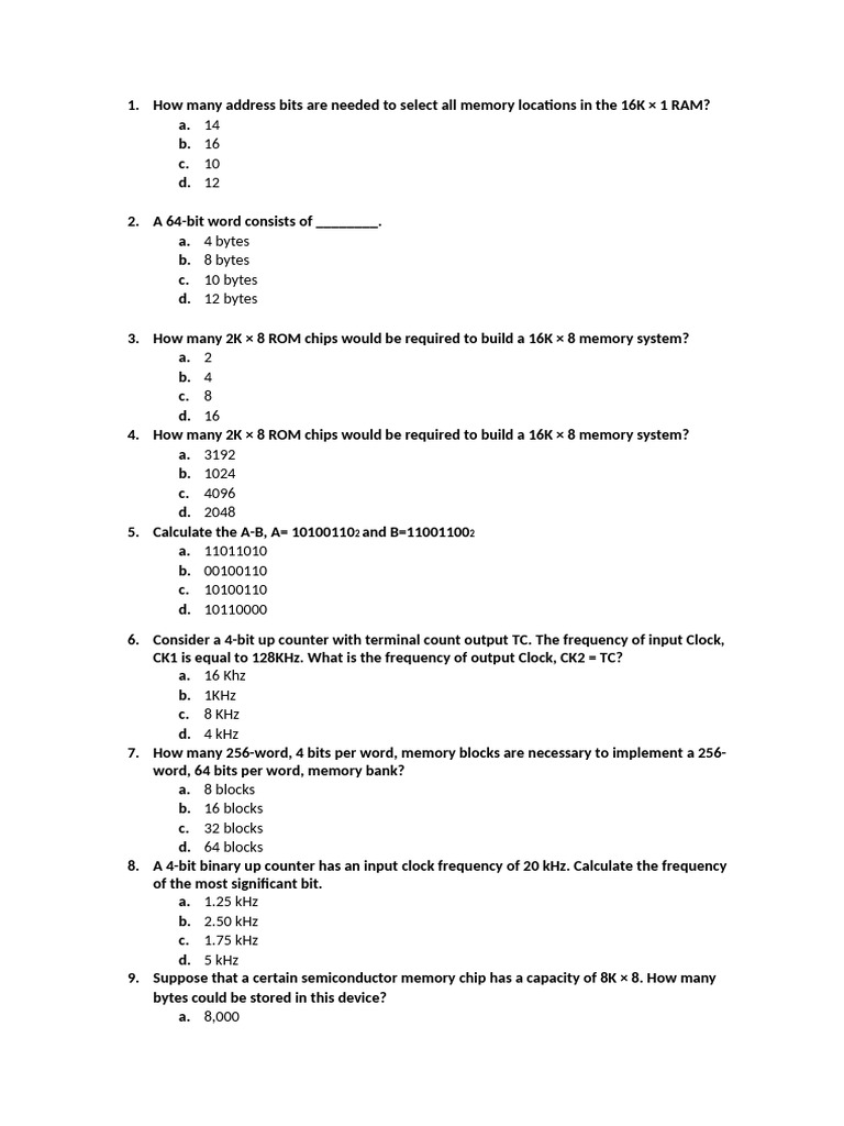 Numerical MCQs Sample | PDF | Computer Memory | Bit