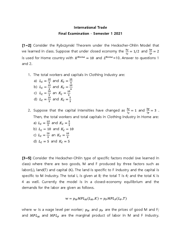 International Trade Exam Questions 2021 | PDF | Economic Equilibrium ...