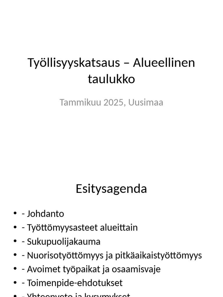Työllisyyskatsaus Alueellinen Taulukko | PDF