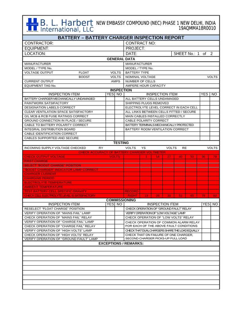Battery and Battery Charger Inspection Report | PDF | Battery Charger ...