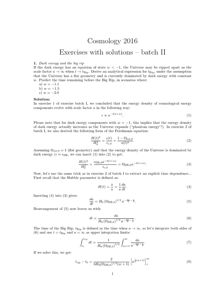 Cosmology16 Exercises Batch2 | PDF | Astronomy | Quantity