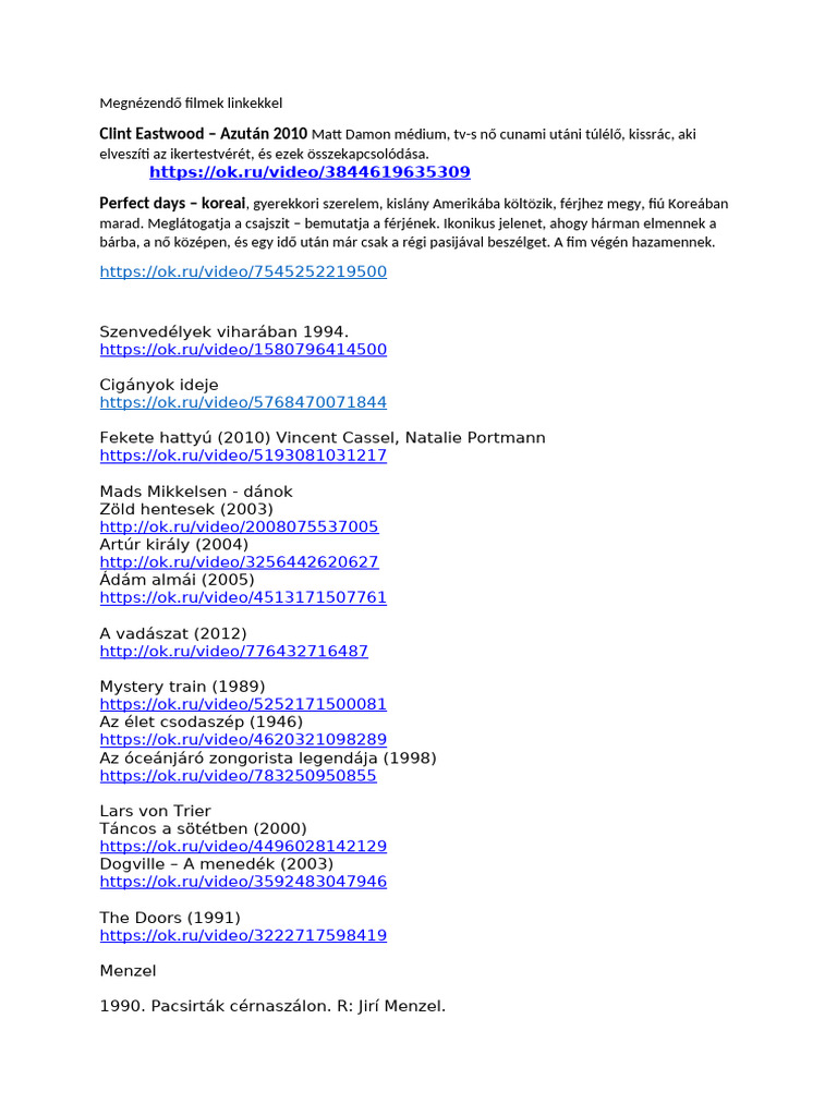 Megnézendő filmek linkekkel | PDF