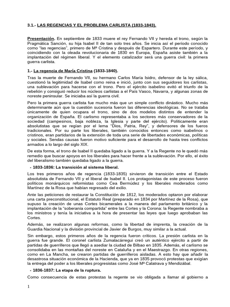 3.1. Las Regencias | PDF | España | Gobierno de españa