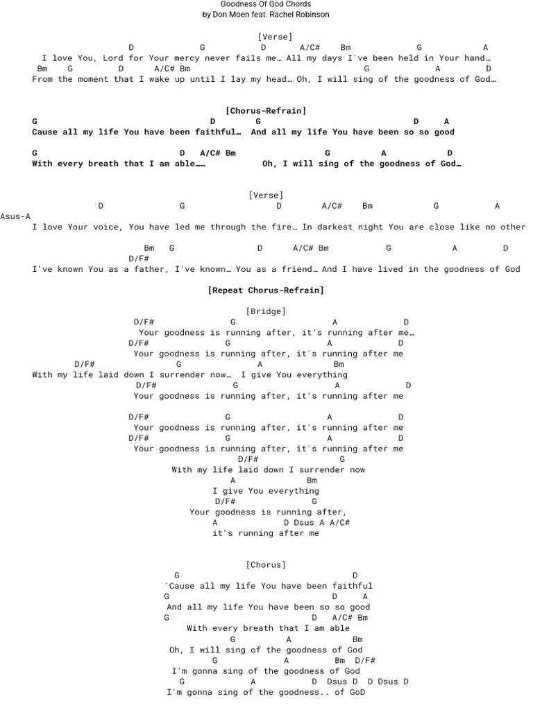 Goodness of God Chords by Don Moen Feat. Rachel Robinson | PDF