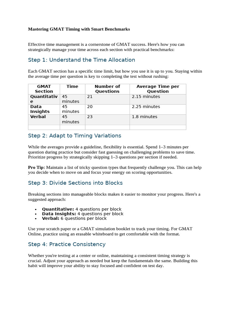 Topic 5 Mastering GMAT Timing With Benchmarks | PDF