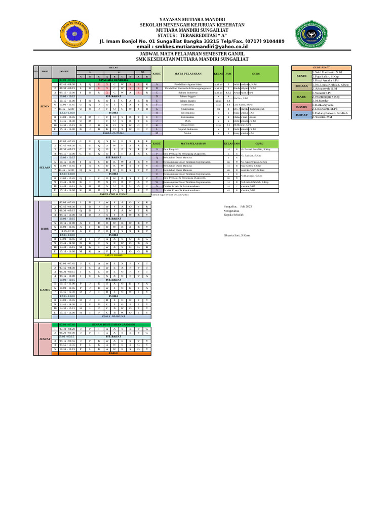 Jadwal Mapel 2023 FIX-2 | PDF
