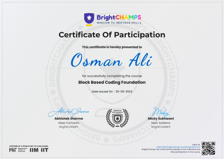 Block - Based - Coding - Foundation Certificate of Participation For ...