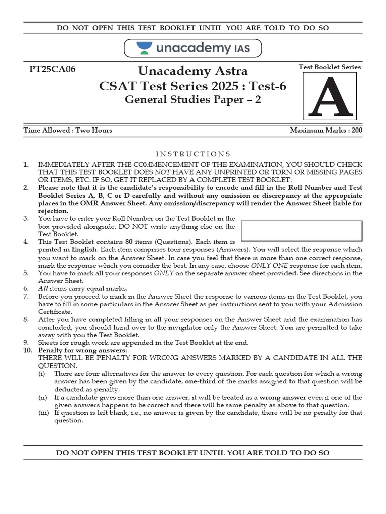 Astra CSAT Test-06 Question Paper | PDF