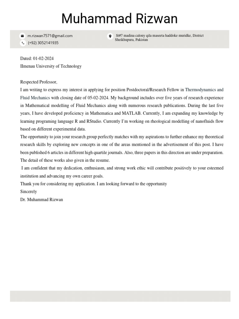 Cover Letter 1 | PDF