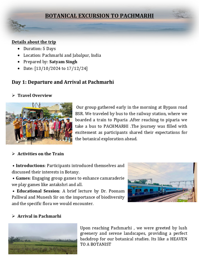 Botanical Excursion To Pachmarhi | PDF | Botany | Habitat