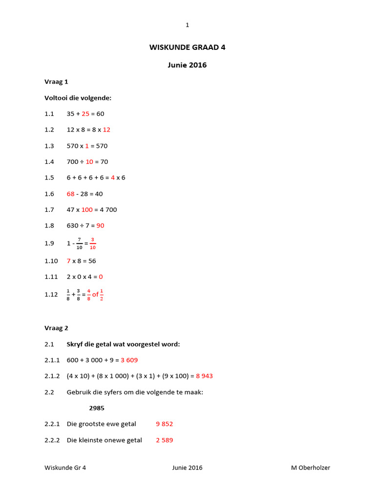 Gr4 Junie Eksamenvraestel Memo NuutMarise | PDF